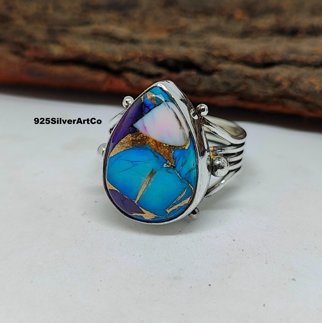 Pear Turquoise Ring: 925 Sterling Silver, Handmade Band - Etsy
