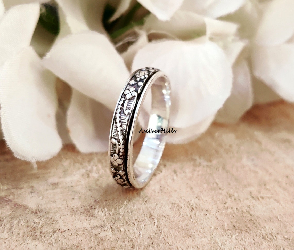 Flower Sterling Silver Spinner Ring Minimalist Spin Ring - Etsy