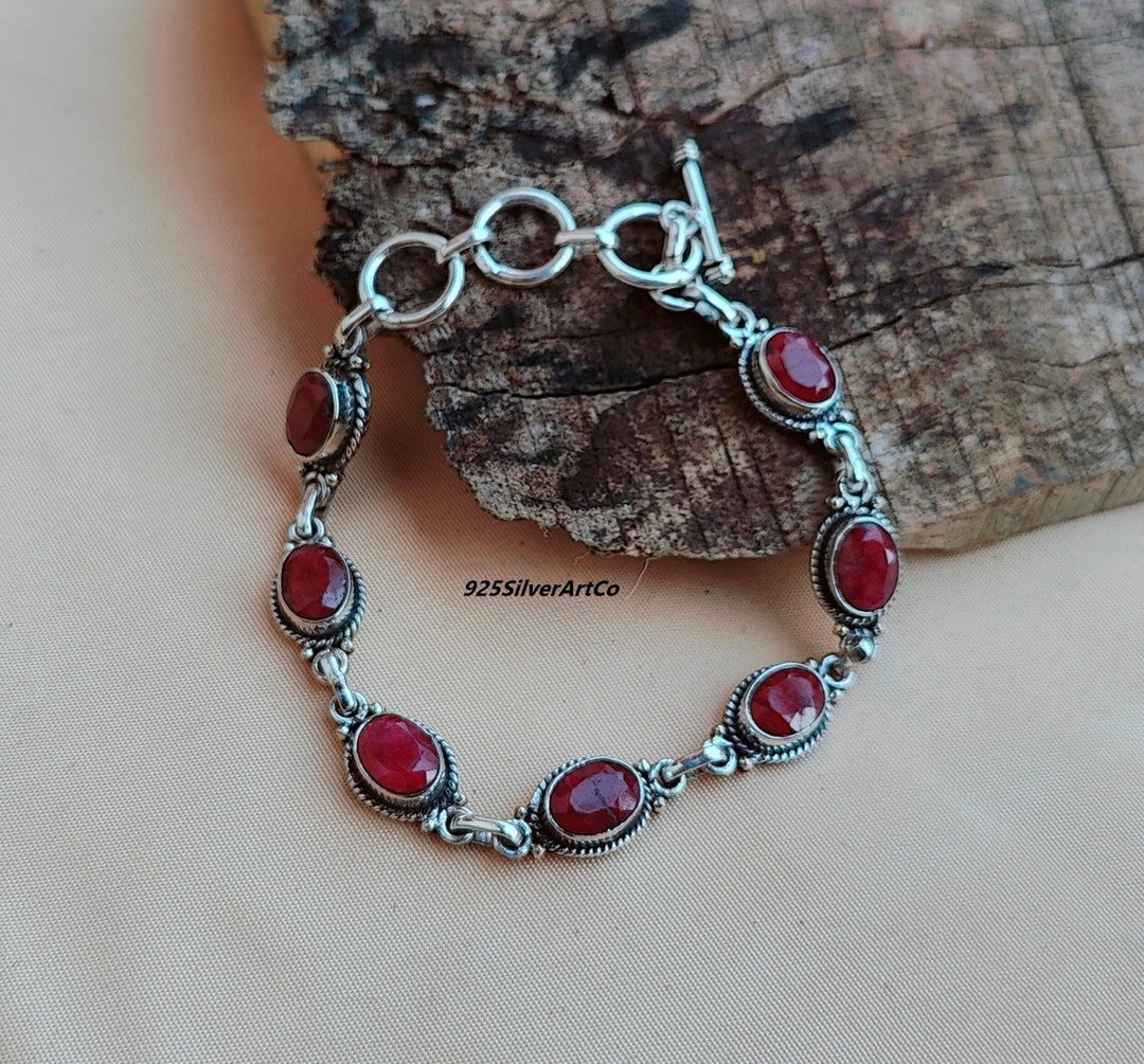 Faceted Ruby Bracelet, Solid Silver Bracelet, Ruby Gemstone Jewelry for ...