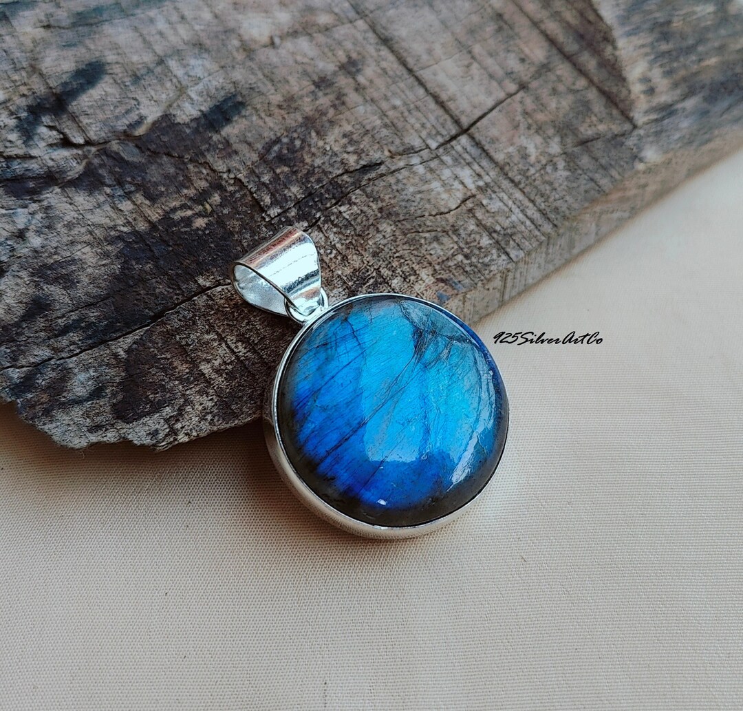 Round Blue Labradorite Pendant, 925 Silver Sterling, Handmade Pendant ...