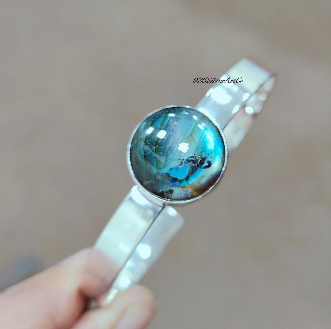 Labradorite Bangle, 925 Sterling Silver Bangle, Gemstone Bracelet ...