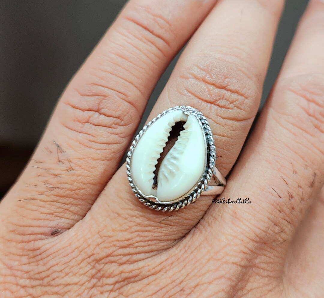 Cowrie Shell 925 Silver Ring: Handmade Boho Band Ring - Etsy