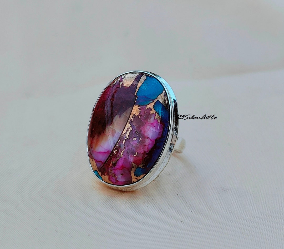 Oval Pink Copper Turquoise Ring, Sterling Silver With Handmade Jewelry ...