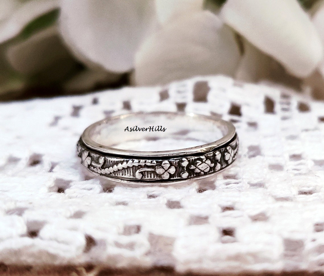 Flower Sterling Silver Spinner Ring Minimalist Spin Ring - Etsy
