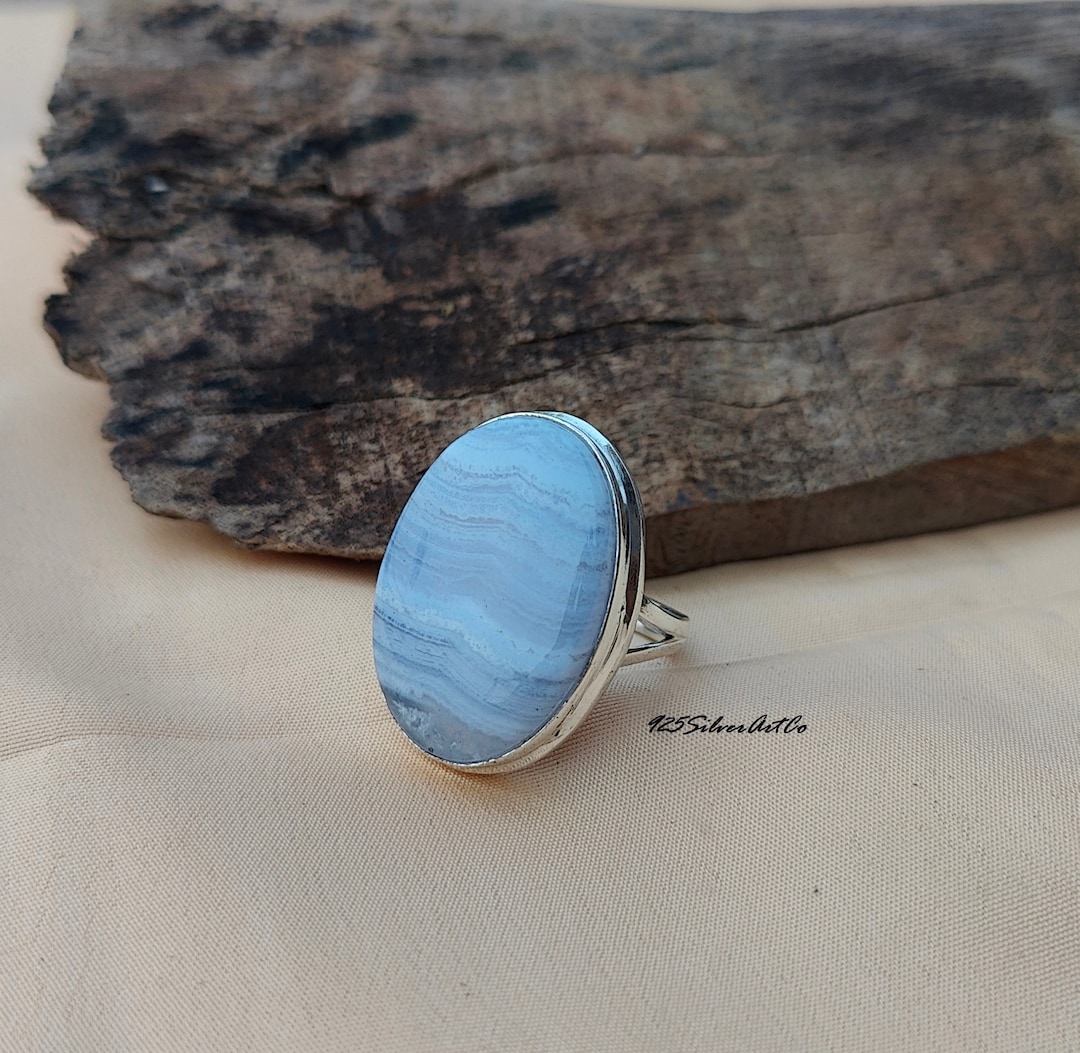 Blue Lace Agate Ring, Sterling Silver Ring, Agate Gemstone Jewelry ...