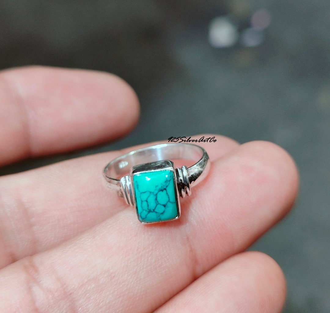 Rectangle Turquoise Ring: Minimalist 925 Sterling Silver Jewelry - Etsy