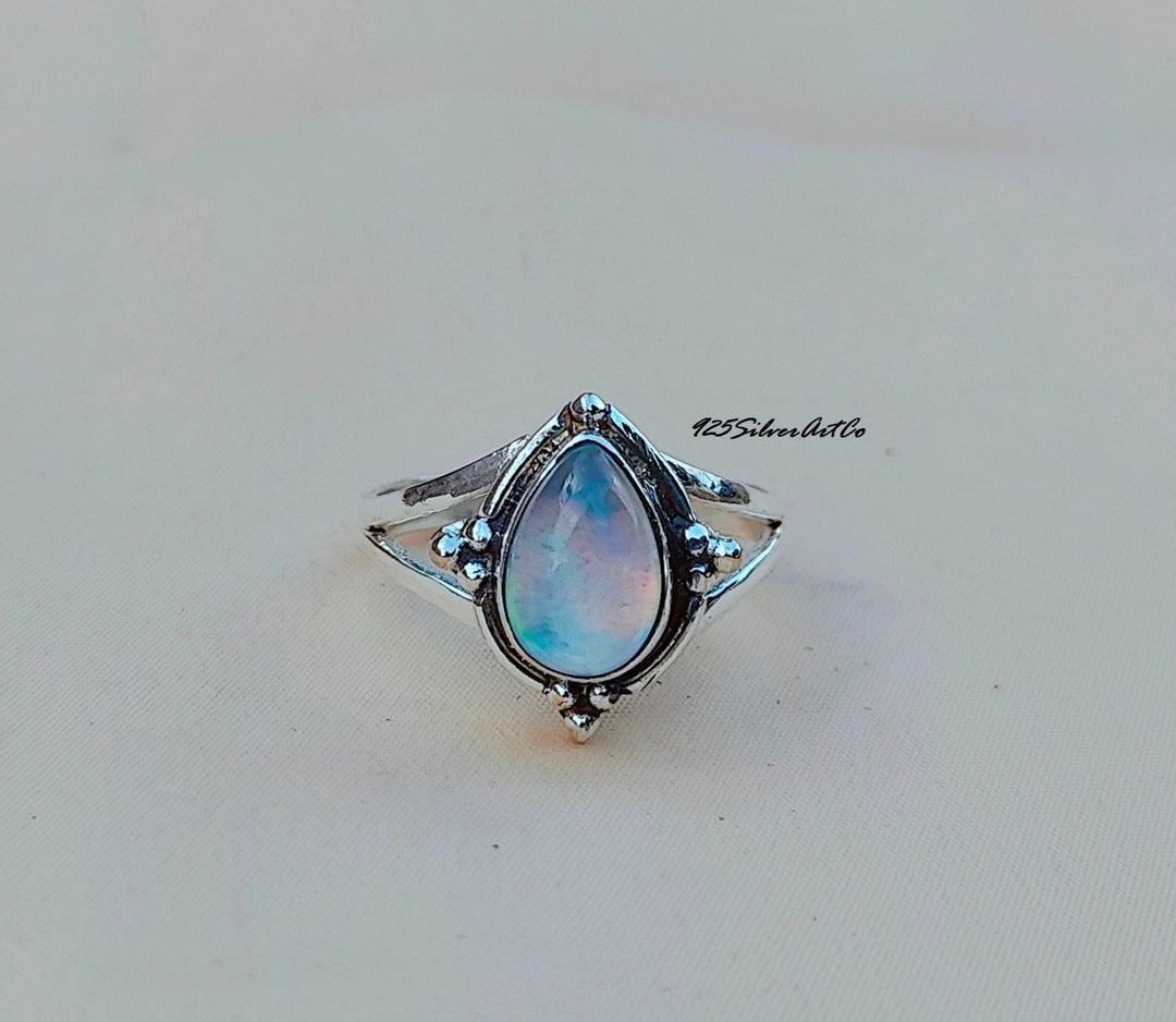 Aurora Opal Ring, Solid Silver Opal Ring, Engagement Ring, Women Ring ...