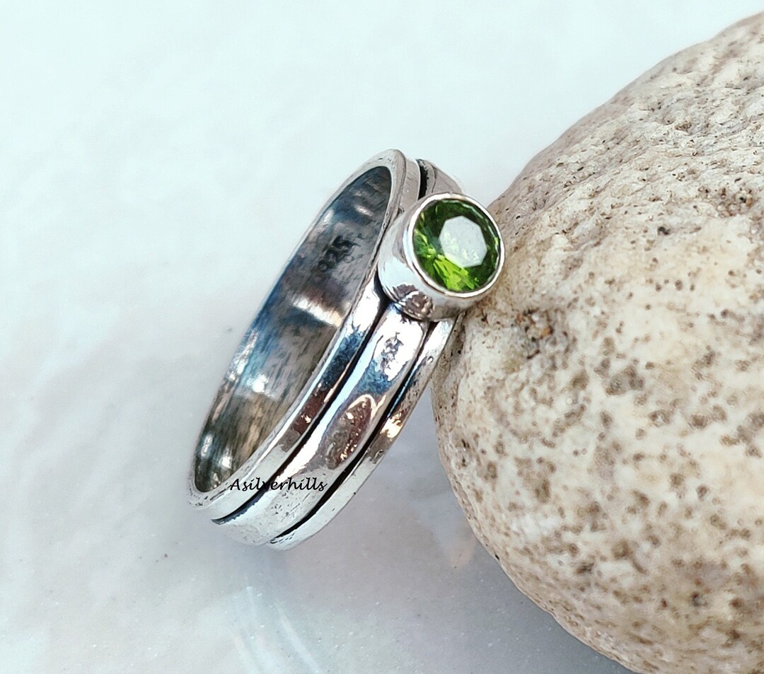 Handmade Sterling Silver Peridot Spinner Ring: Meditation Anxiety Ring ...