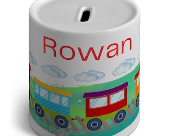 Blue Train Money Box - With Secret Lock! Handcrafted & Hand-painted ...