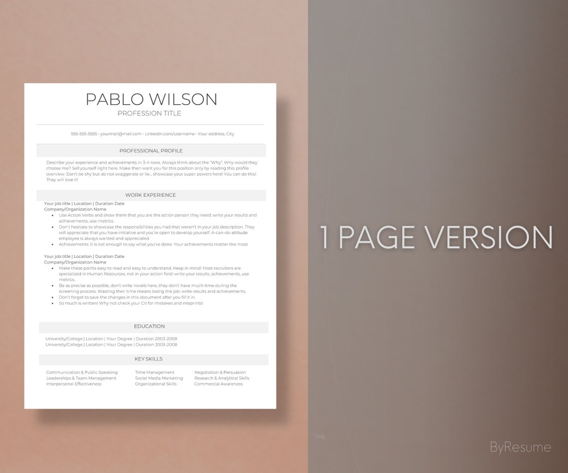 ATS Resume Template Word, Pages, Google Docs, Minimal Resume Template ...