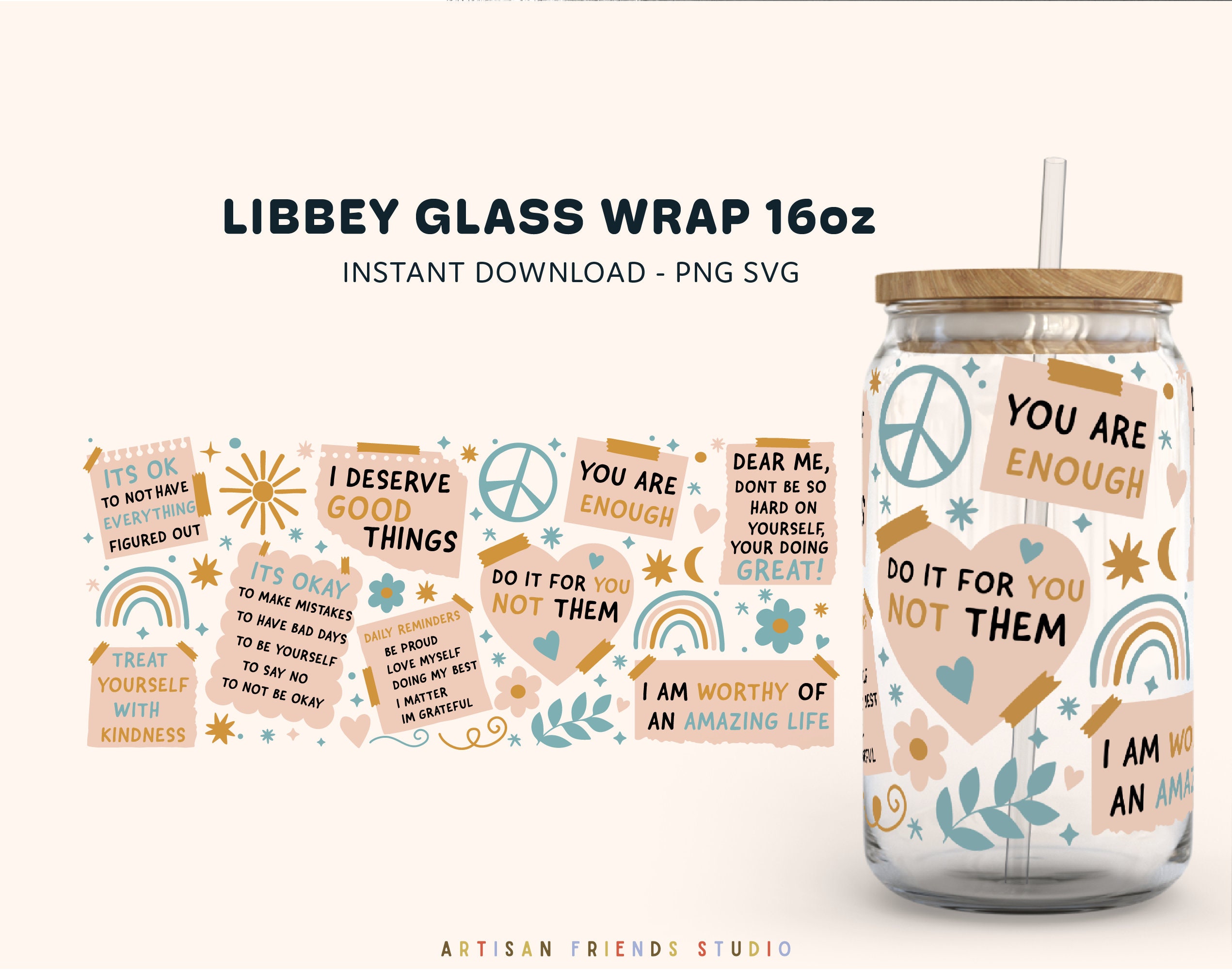 Affirmations Self Love Beer Can Wrap 16oz Svg Libbey Glass Etsy