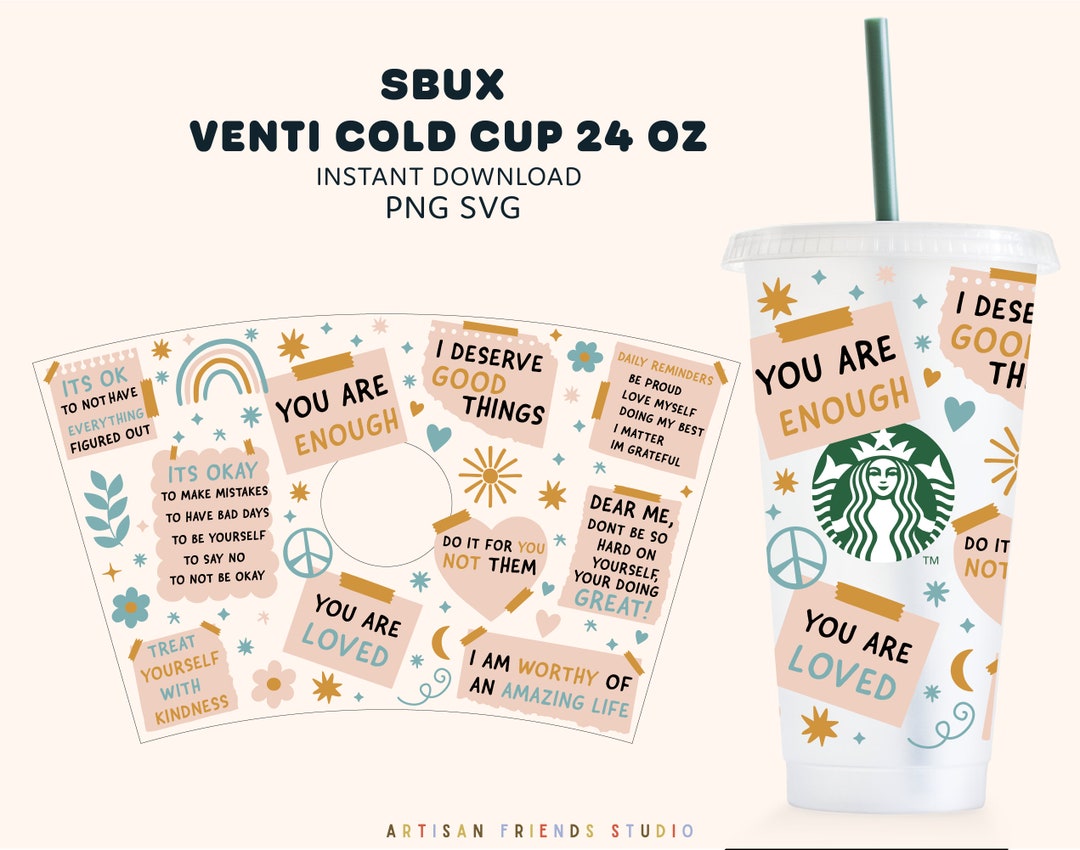 Affirmations Self Love 24 Oz Cold Cup Design Svg, Positive Daily ...