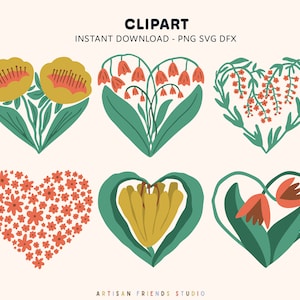 VALENTINES HEART FLOWER Clipart, Hand Drawn Flowers Shaped Like Hearts ...