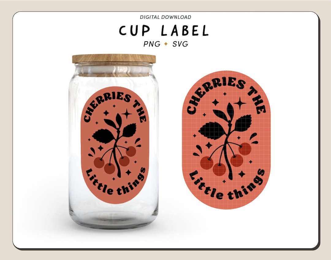 Cute CHERRY Cup Label Svg, Cherries Svg, Peachy Svg, Libbey Glass Svg ...