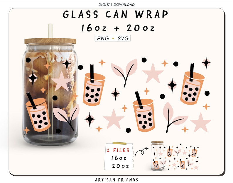 Boba Tea SVG PNG Design for Both 16oz and 20oz Glass Can, Boba Svg ...
