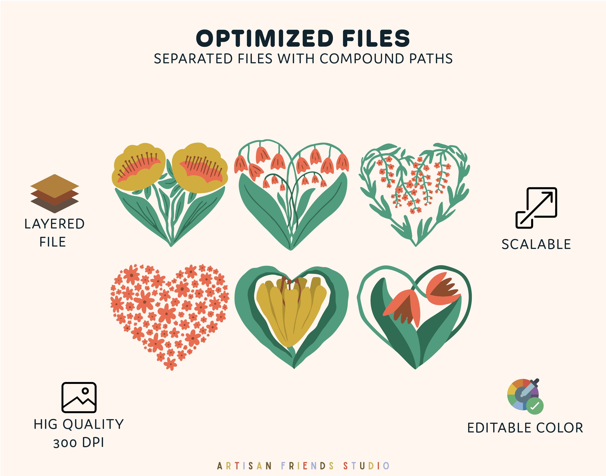 VALENTINES HEART FLOWER Clipart Hand Drawn Flowers Shaped - Etsy