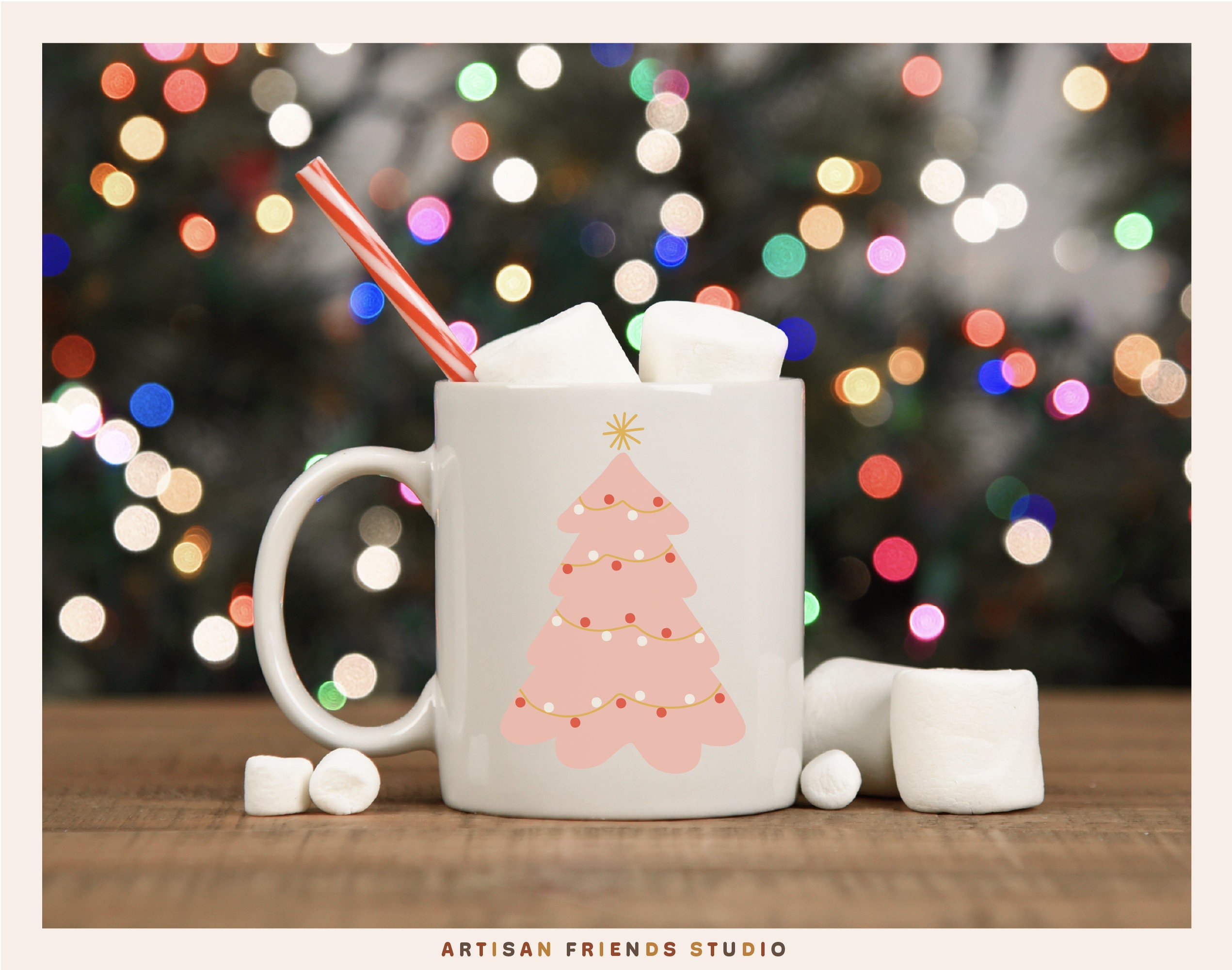 12 Pcs BOHO CHRISTMAS Clipart, Pink Christmas, Hand Drawn Holiday ...