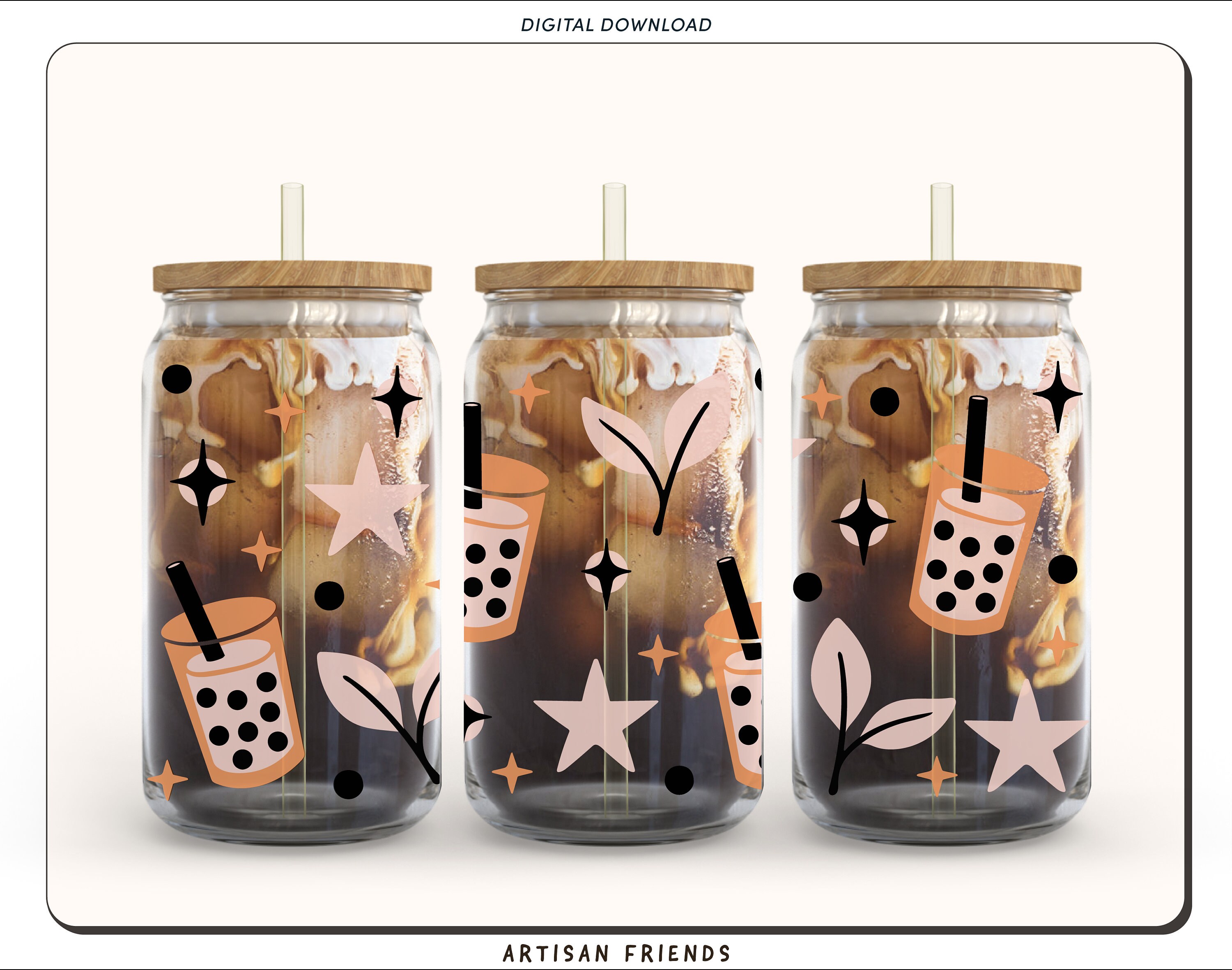 Boba Tea SVG PNG Design for Both 16oz and 20oz Glass Can Boba - Etsy