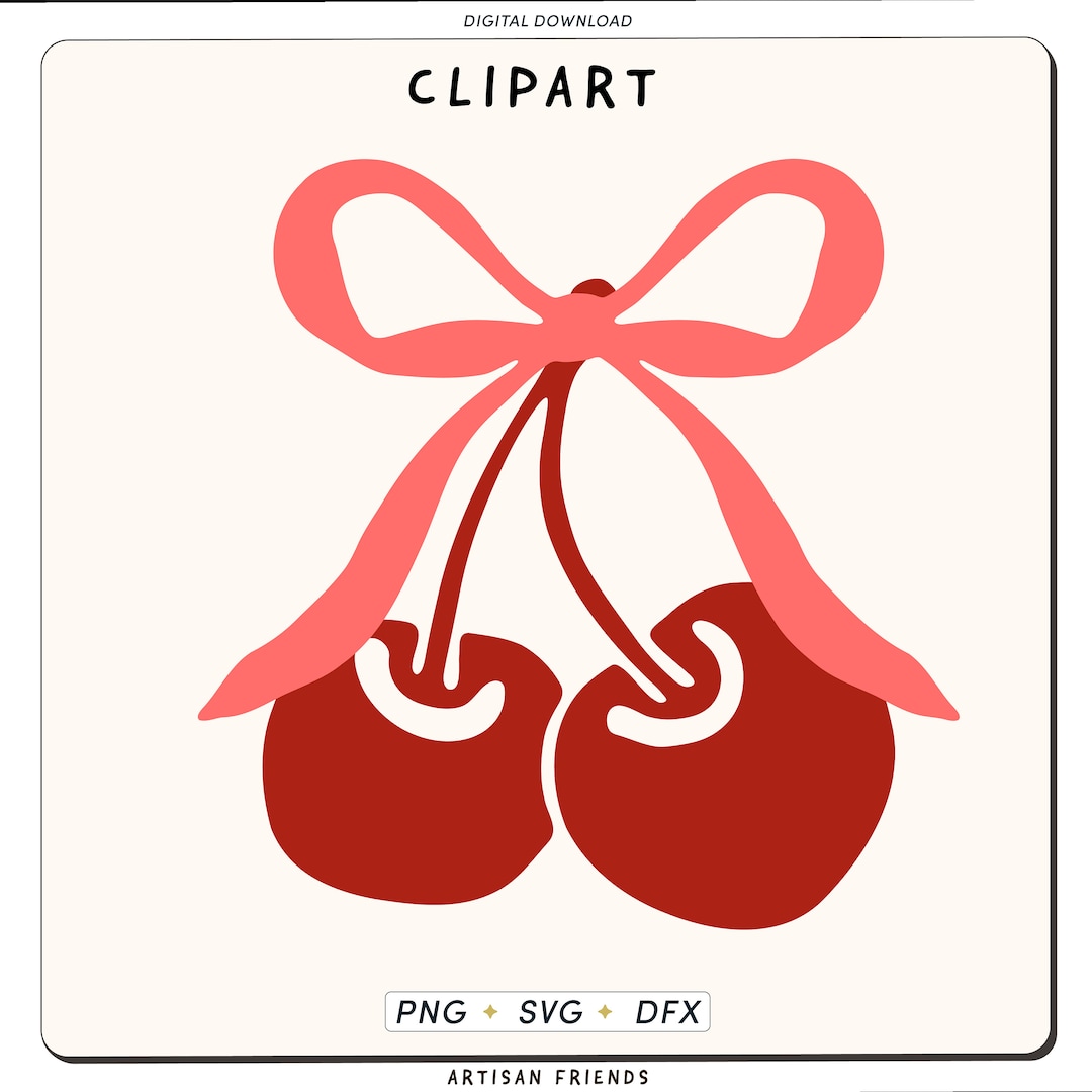 Cherry Bow Clipart SVG Cherries, Ribbon, Pink Bow, Cherry Bows, Pink ...