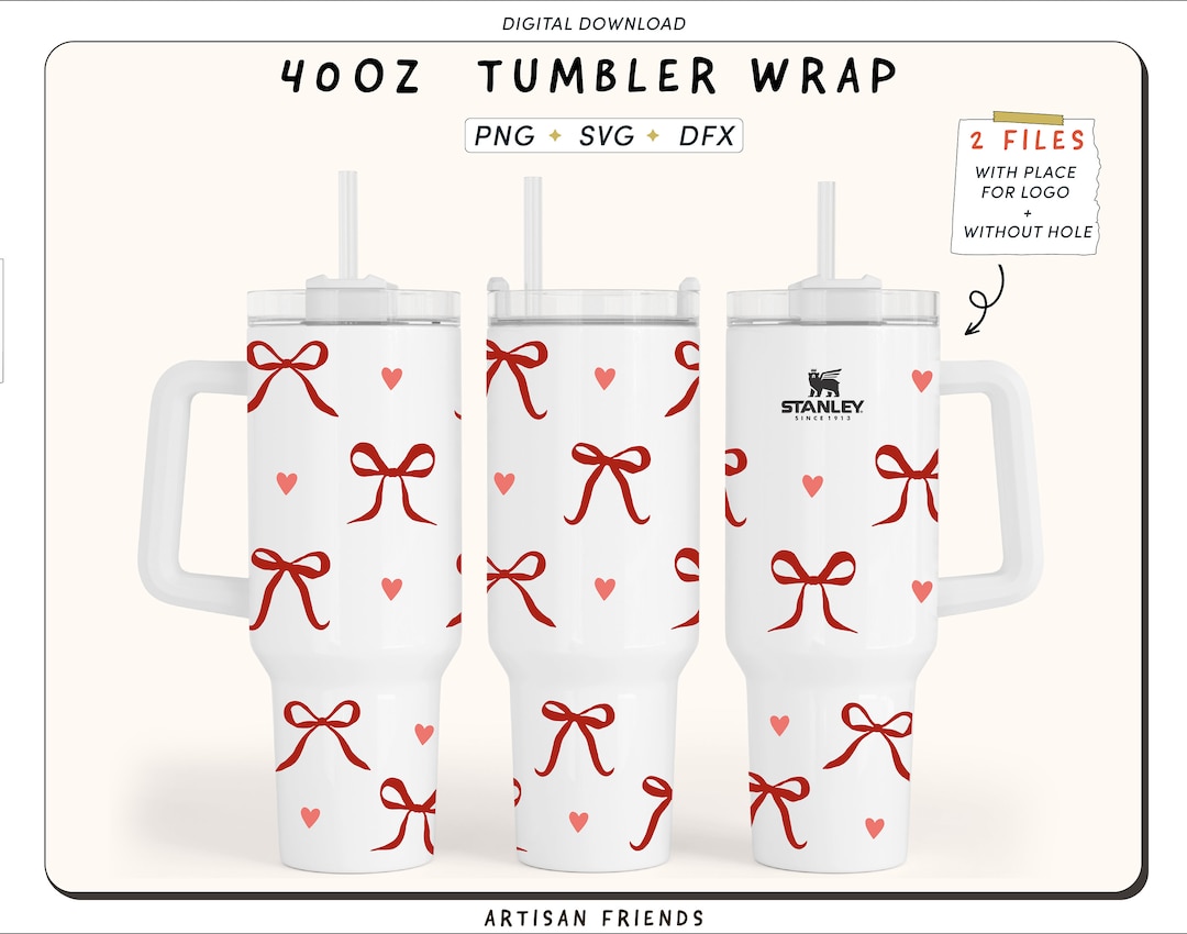 Ribbon & Bow 40oz Stanley Tumbler Wrap SVG - Bow Design, Pink Aesthetic ...