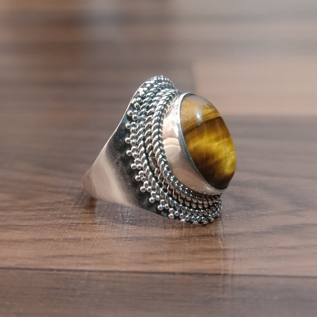 Tiger's Eye Ring_oval Tiger Eye Ring_gemstone Ring for - Etsy