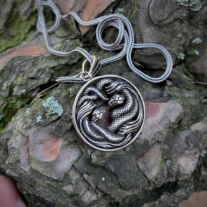 Sterling Silver Snake Pendant: Serpent Necklace for Men - Etsy
