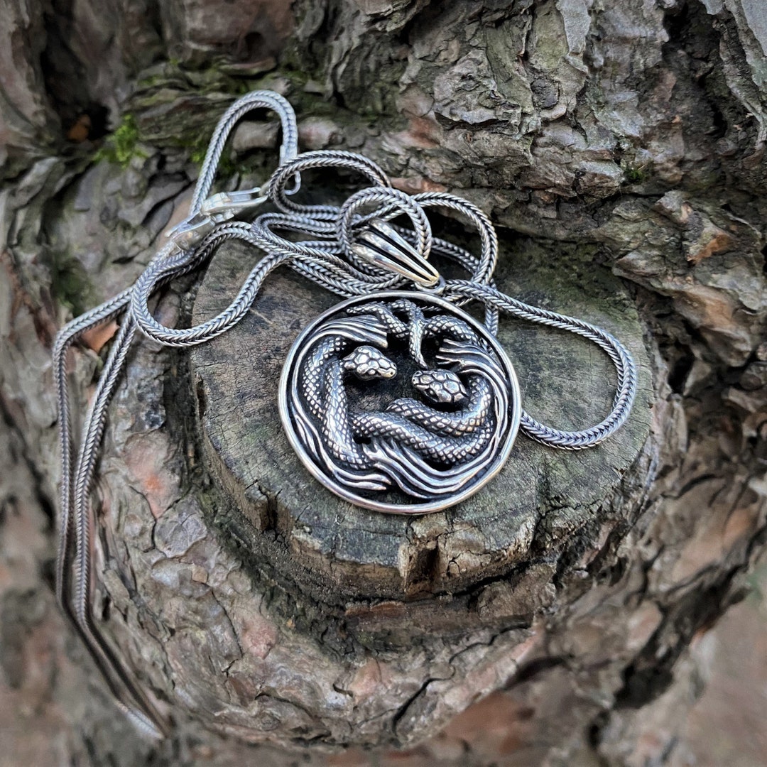 Sterling Silver Snake Pendant: Serpent Necklace for Men - Etsy