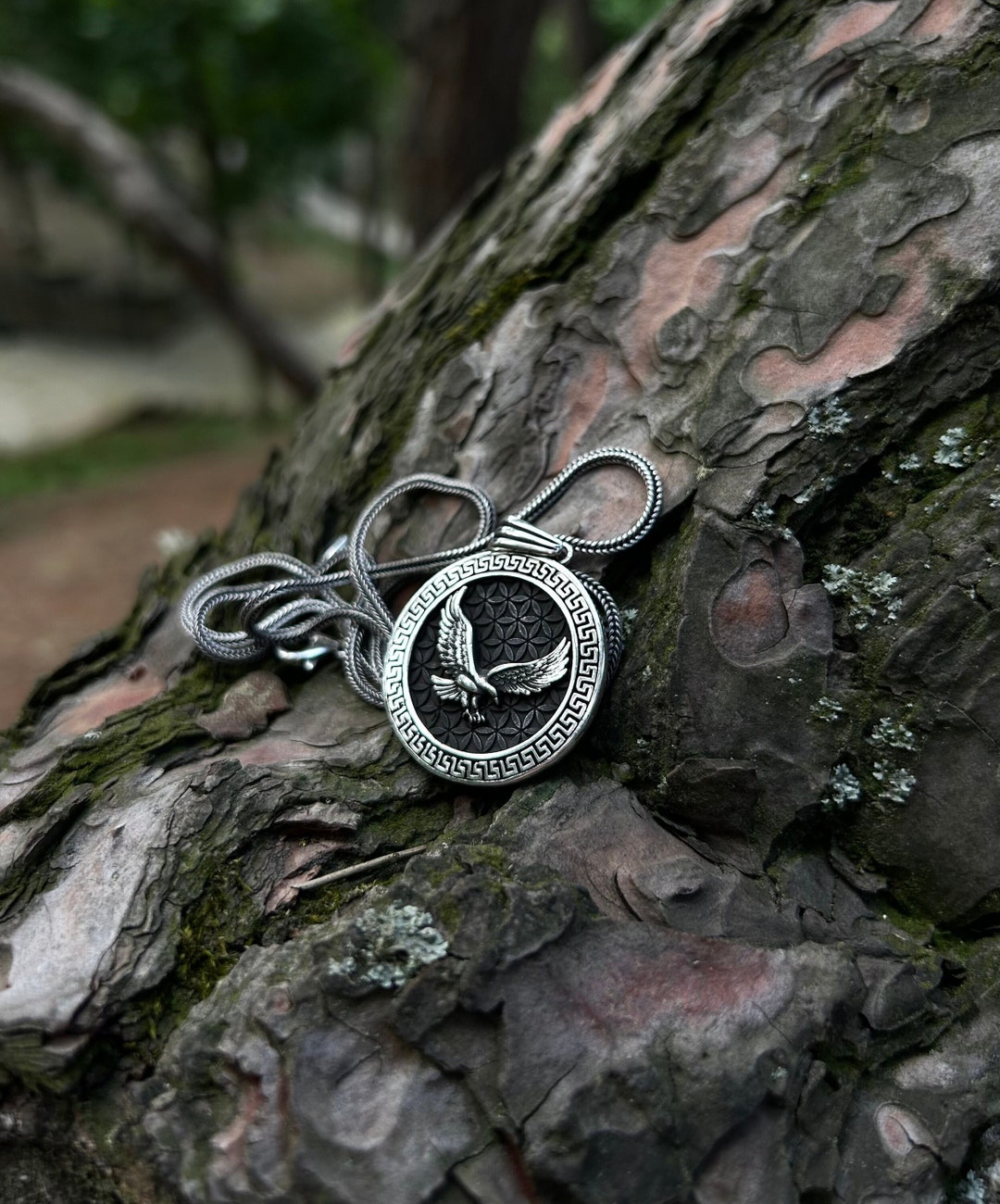 925 Sterling Silver Eagle Medallion Necklace: Flying Eagle Locket ...