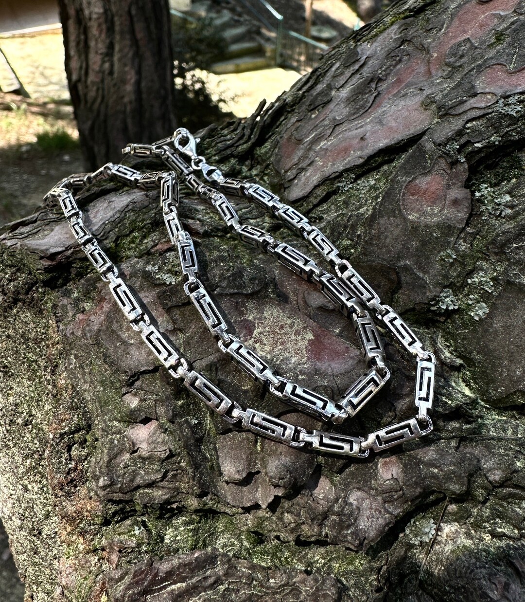 Mens Engraved Chain 925 Sterling Silver, Hand Engraved Unique Chain for ...