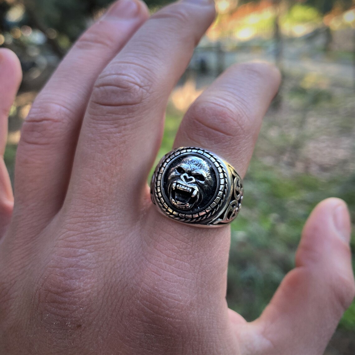 Mens 3D Gorilla Ring: Handmade 925 Sterling Silver Ape Jewelry - Etsy