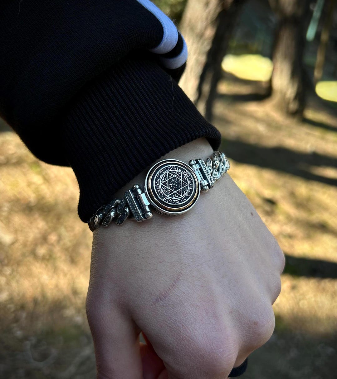925 Sterling Silver King Solomon Seal Chain Bracelet: Kabbalah Amulet ...