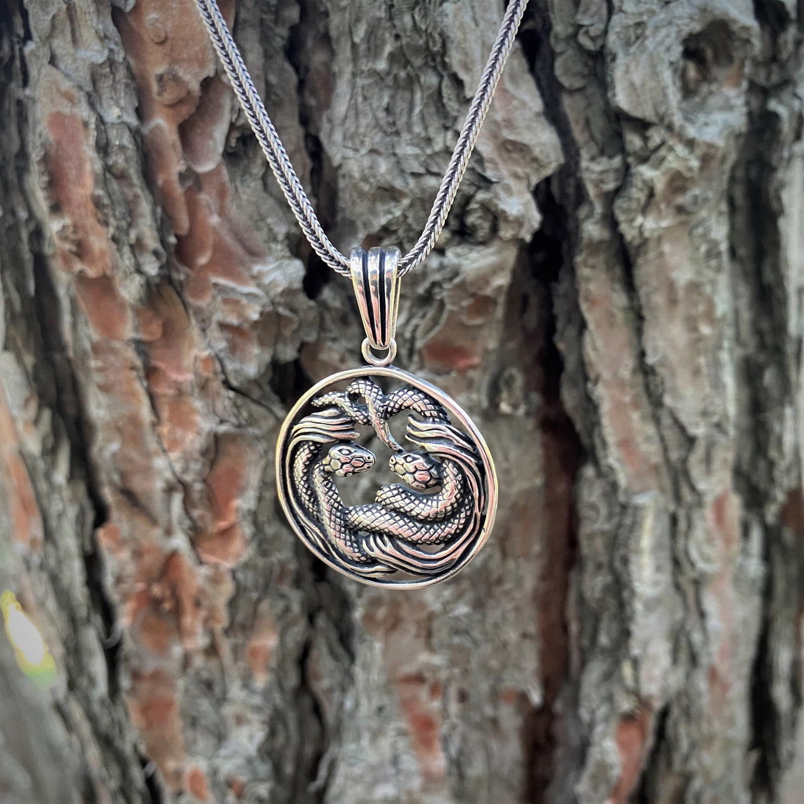Sterling Silver Snake Pendant: Serpent Necklace for Men - Etsy