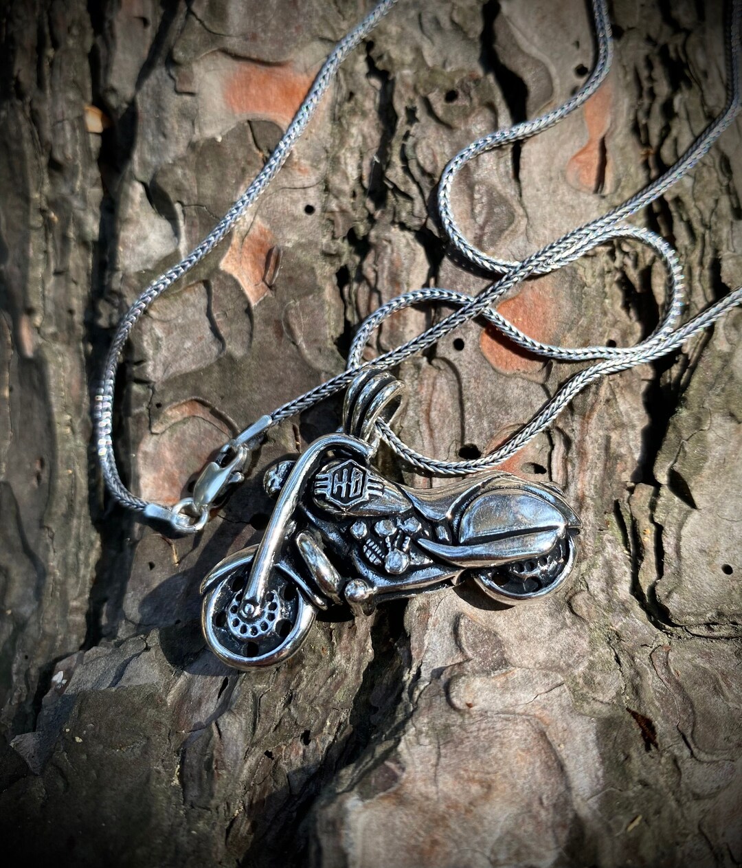 925 Sterling Silver Harley Davidson Pendant: Biker Motorcycle Necklace ...