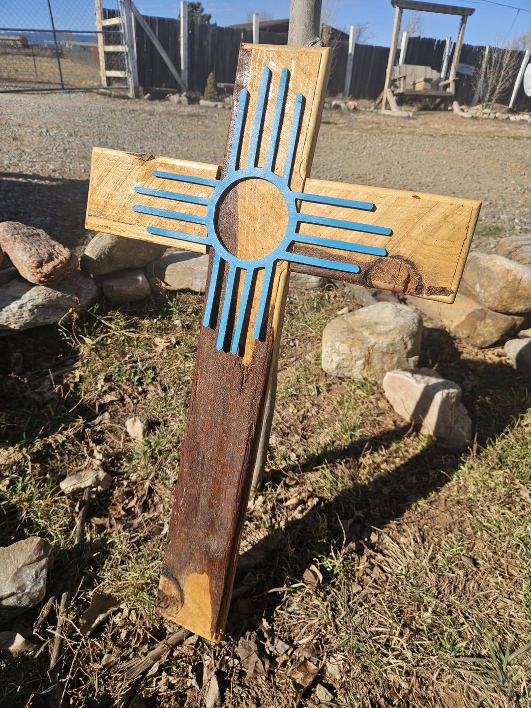 Wooden Cross With Turquoise Zia Symbol - Etsy