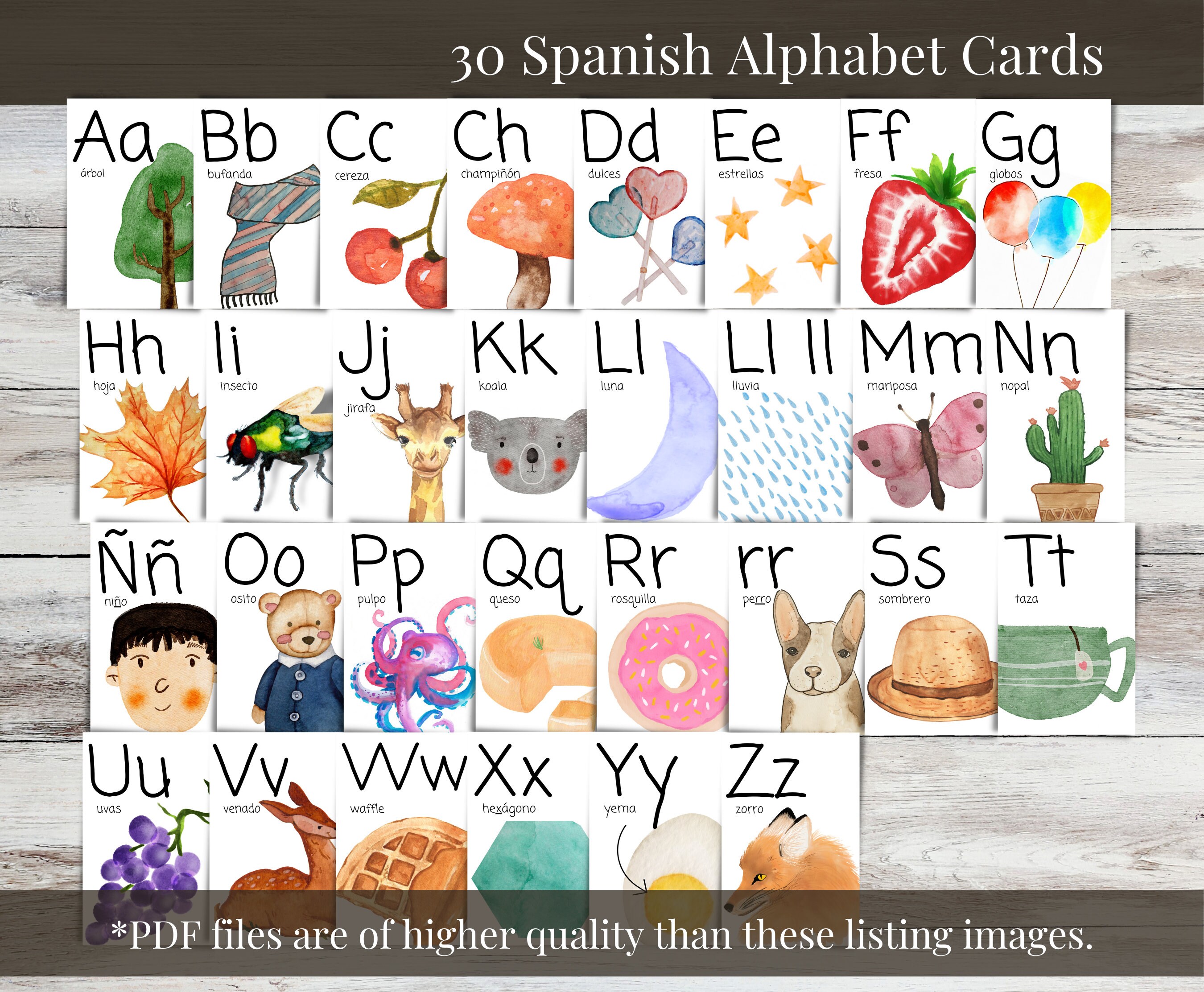 Spanish Alphabet Cards, Printable Educational Cards, Preschool ...