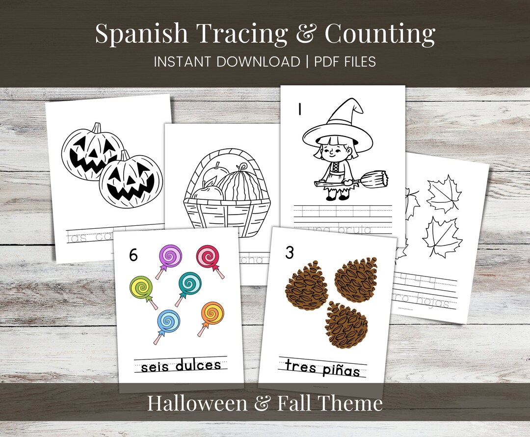 Spanish Tracing, Counting, and Coloring Worksheets, Halloween Theme ...