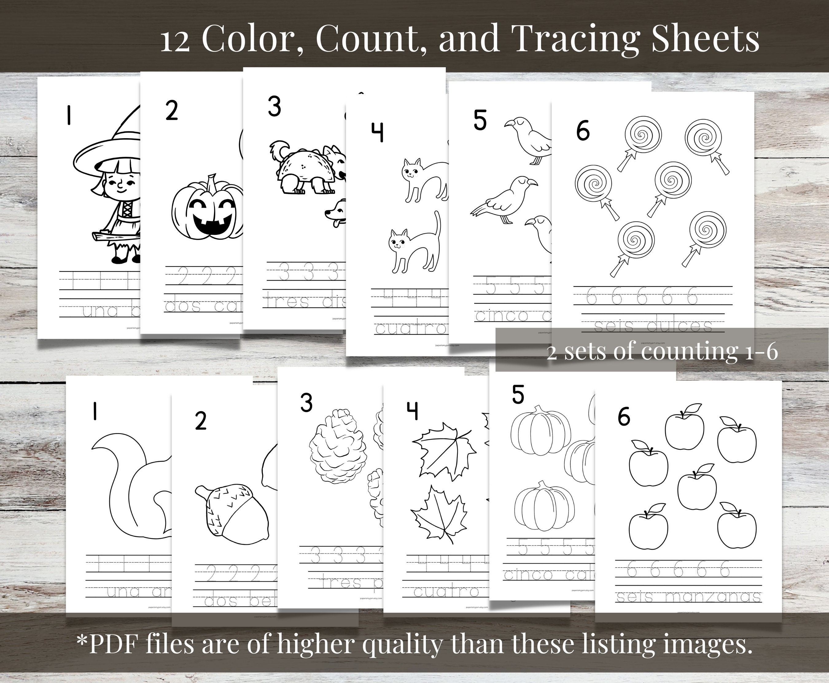 Spanish Tracing, Counting, and Coloring Worksheets, Halloween Theme ...