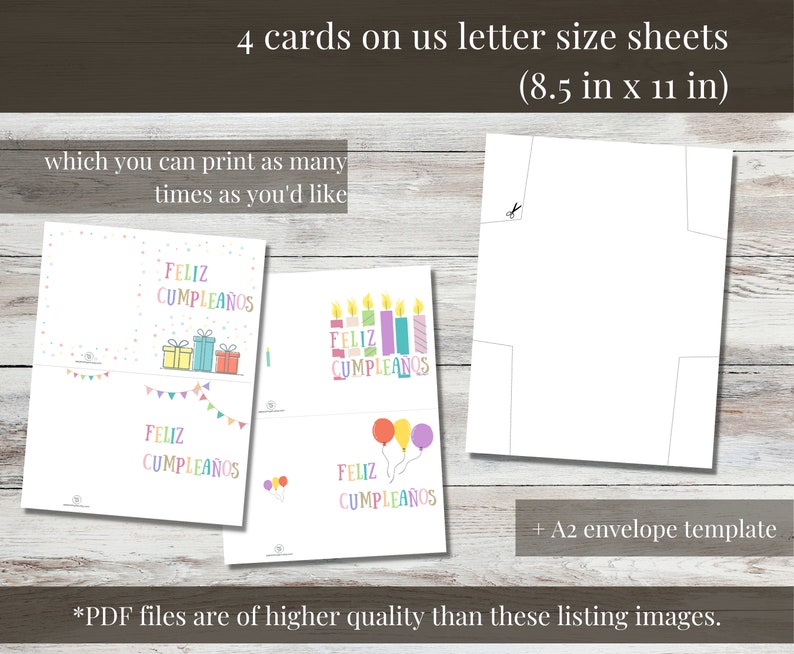 Kids Spanish Birthday Cards Printable US Letter Size - Etsy