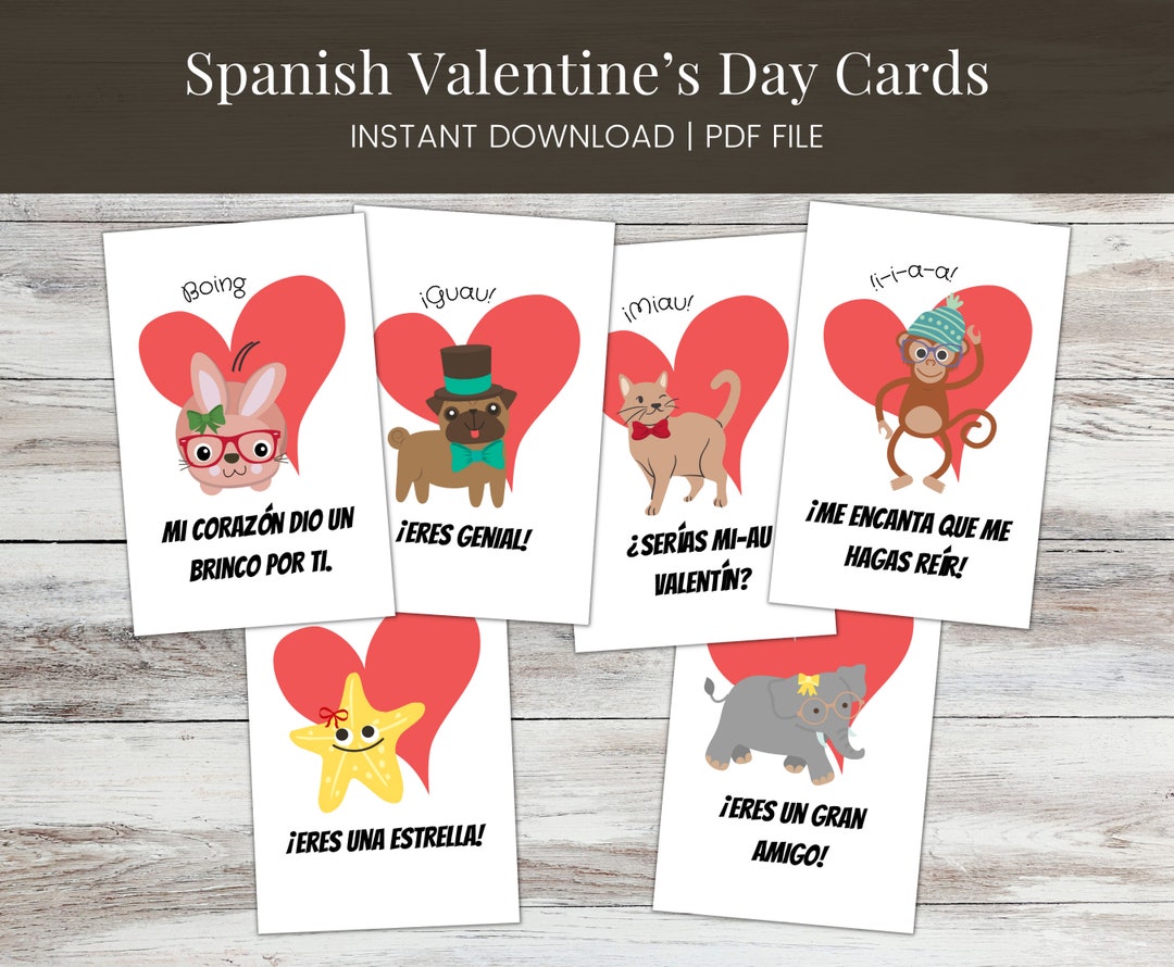 Spanish Valentine's Day Cards, Dia De San Valentin, Kids, Printable, US ...