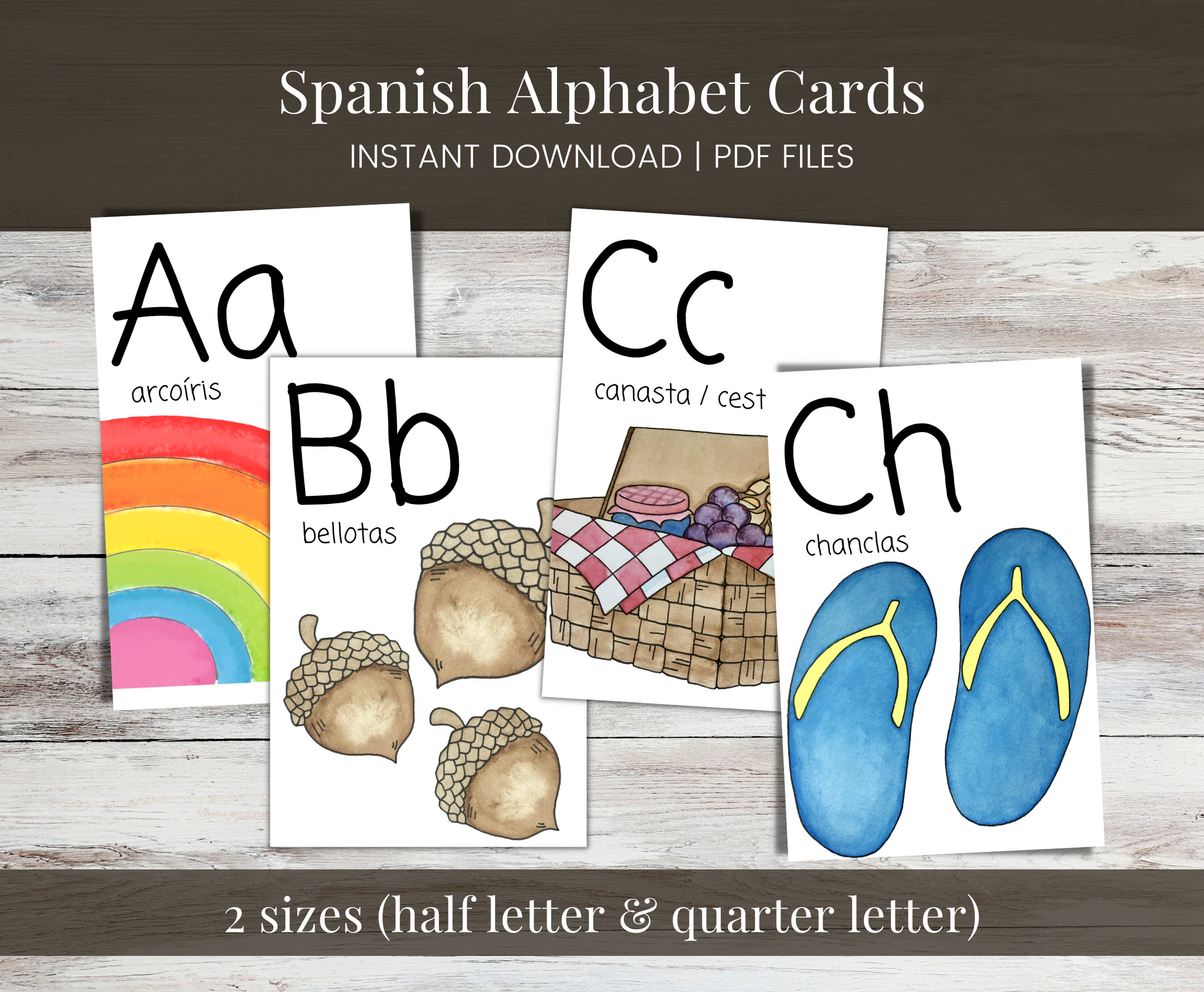 Spanish Alphabet Cards, Printable Flash Cards, US Letter, - Etsy