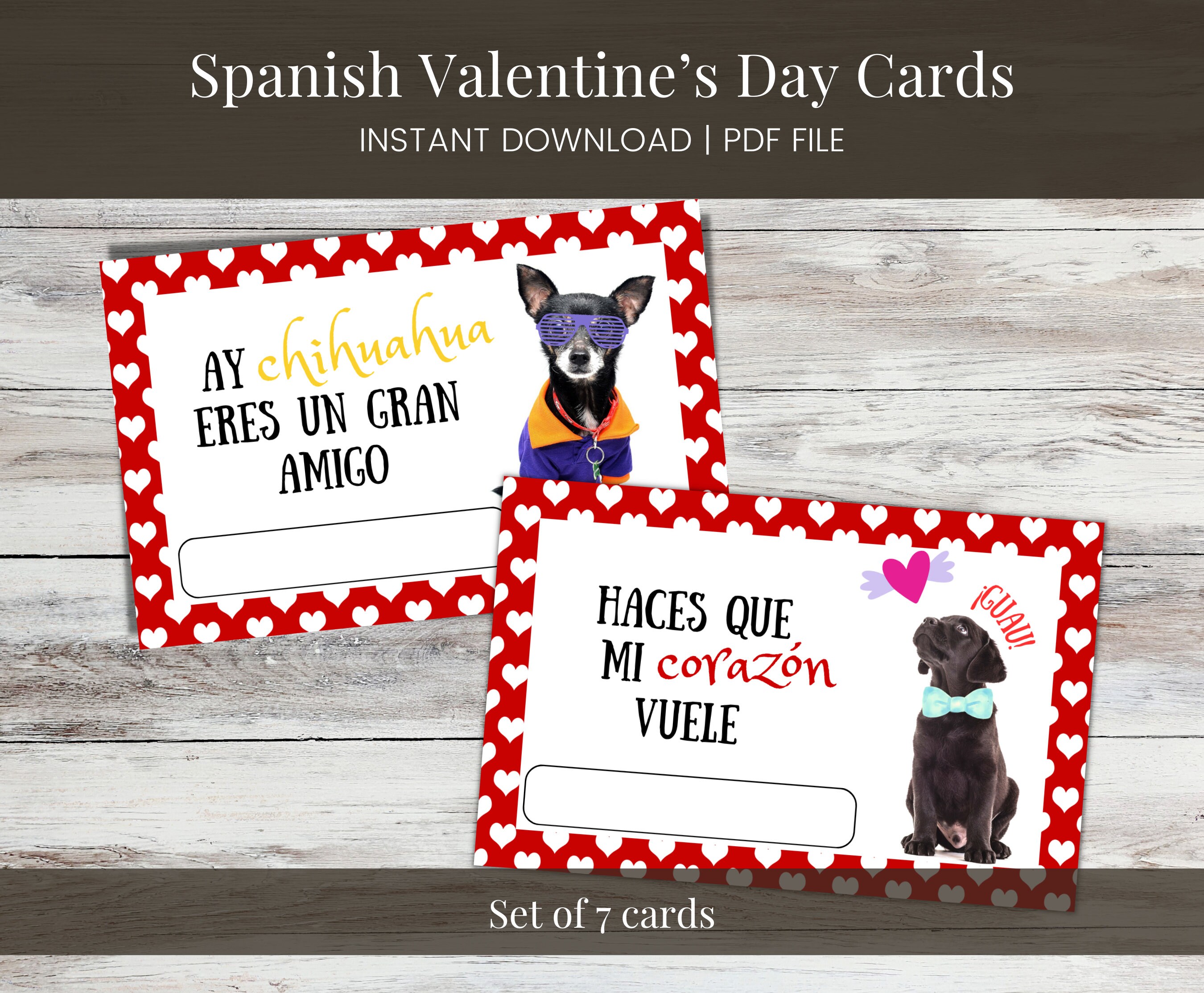 Spanish Valentine Cards for Kids, Dia De San Valentine, Printable, US ...