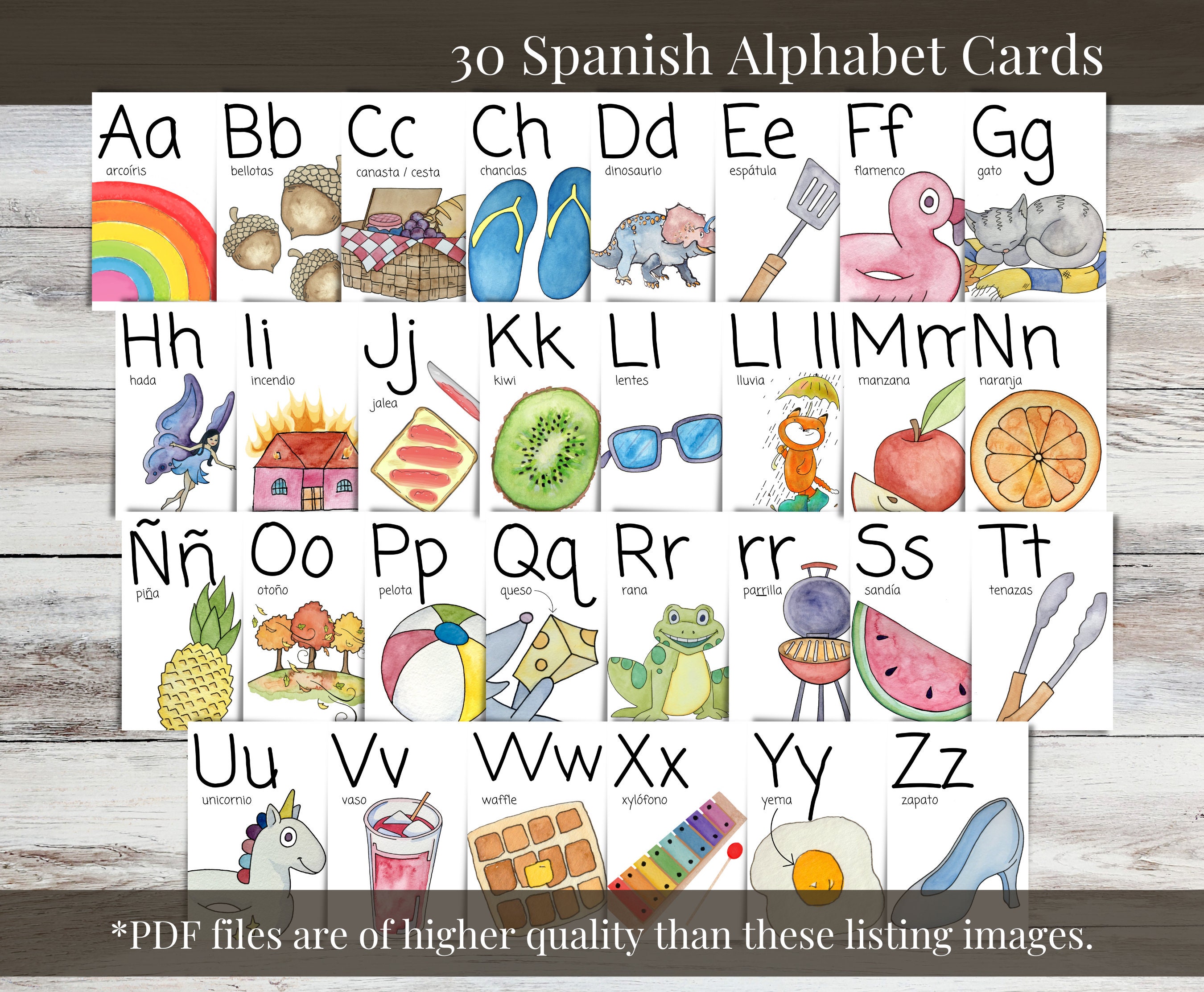 Spanish Alphabet Cards, Printable Flash Cards, US Letter, - Etsy
