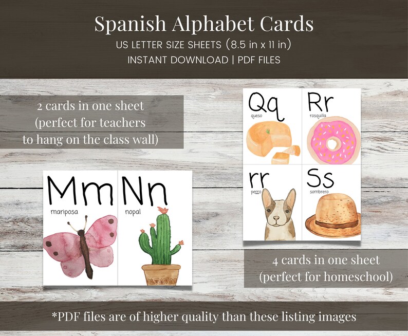 Spanish Alphabet Cards, Printable Educational Cards, Preschool ...