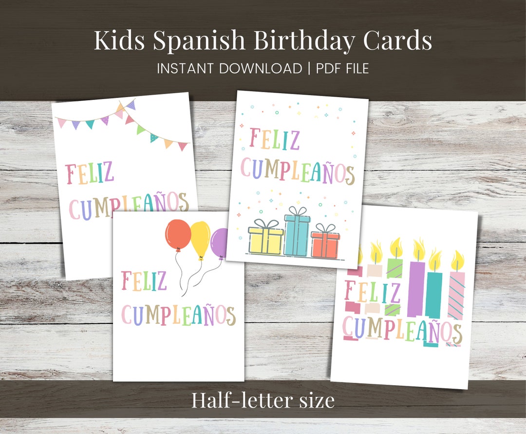 Kids Spanish Birthday Cards, Printable, US Letter Size - Etsy