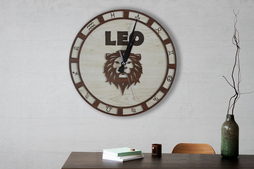 Leo Zodiac Wooden Wall Clock Lion Wooden Wall Decor Astrology Home ...