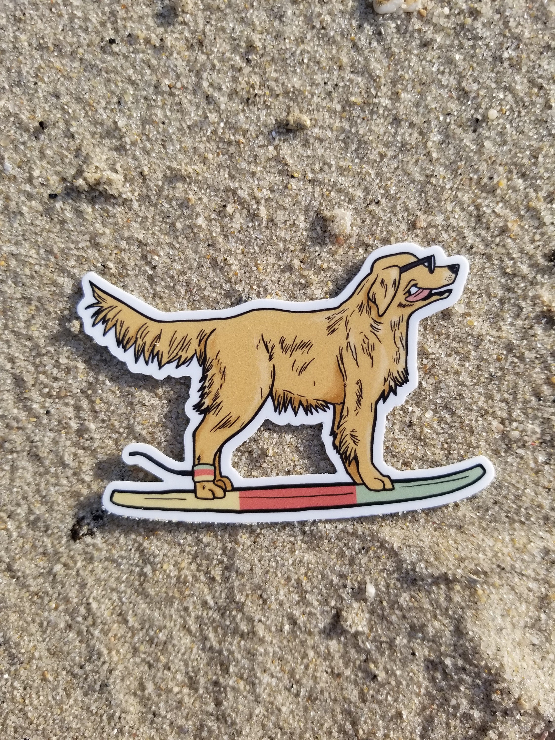 Cute Golden Retriever Surf Dog Sticker - Etsy