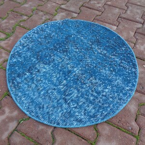 Small Blue Round Rug, Rug for Piano Feet, Vintage Entry Mat, Boho ...