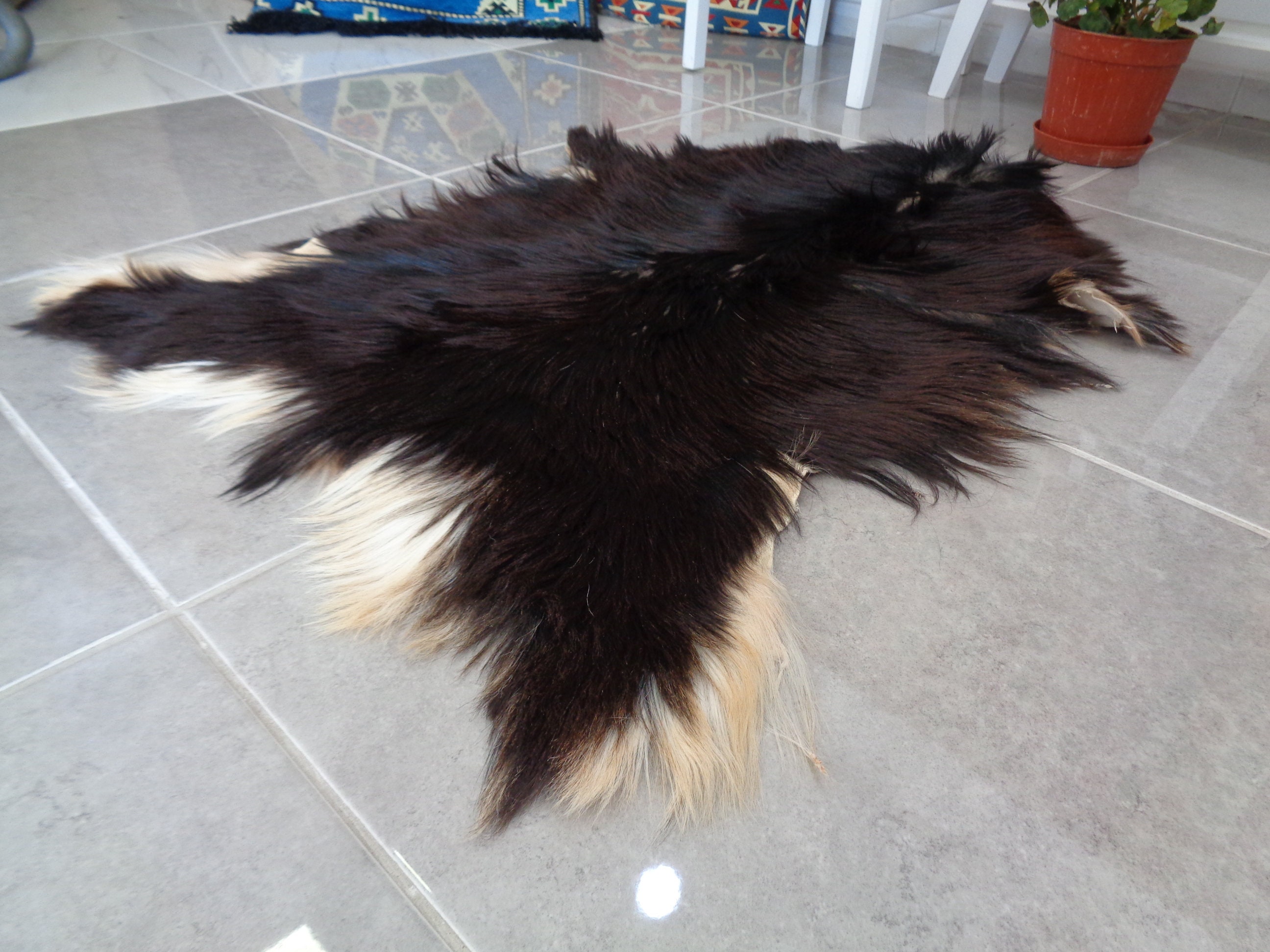 Brown Goatskin Rug, Animal Skin Rug, Tanned Bed for Cats,accent Chair ...