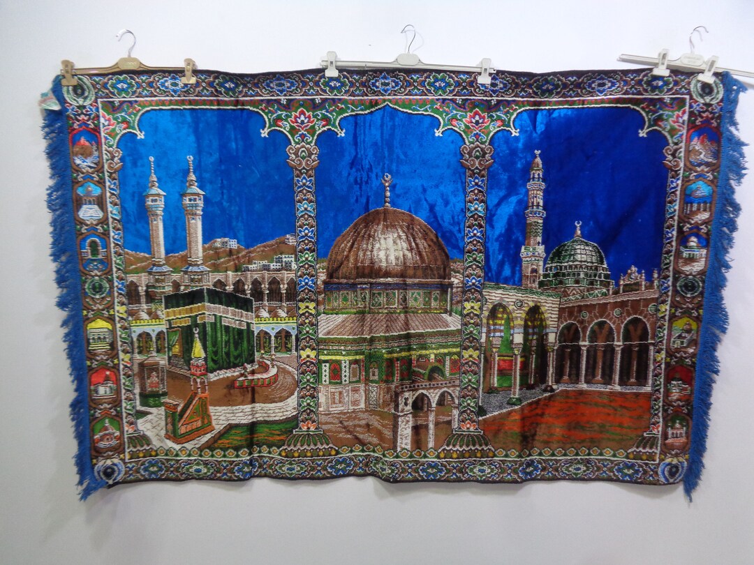 5.8x3.9ft Blue Islamic Wall Rug Holy Kaaba&al Aqsa Masjid-masjid an ...