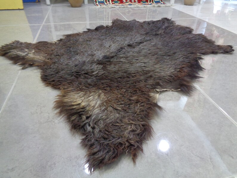 Dark Mohair Goatskin Rug, Long Hair Goat Rug for Upholstery, Wall Decor ...